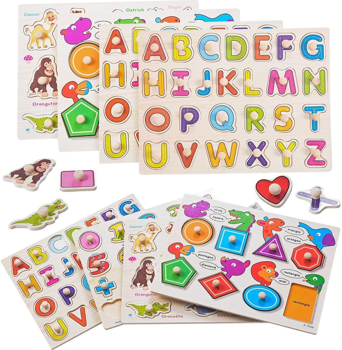 Wooden Alphabet ABC, Numbers and Farm Animals Learning Puzzles Board f
