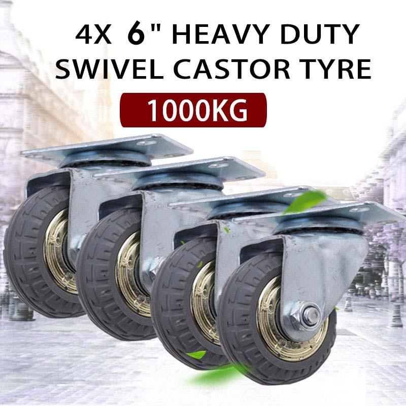 4x 6" 150mm Heavy Duty Industrial Swivel Caster Wheels (2x swivel + 2x