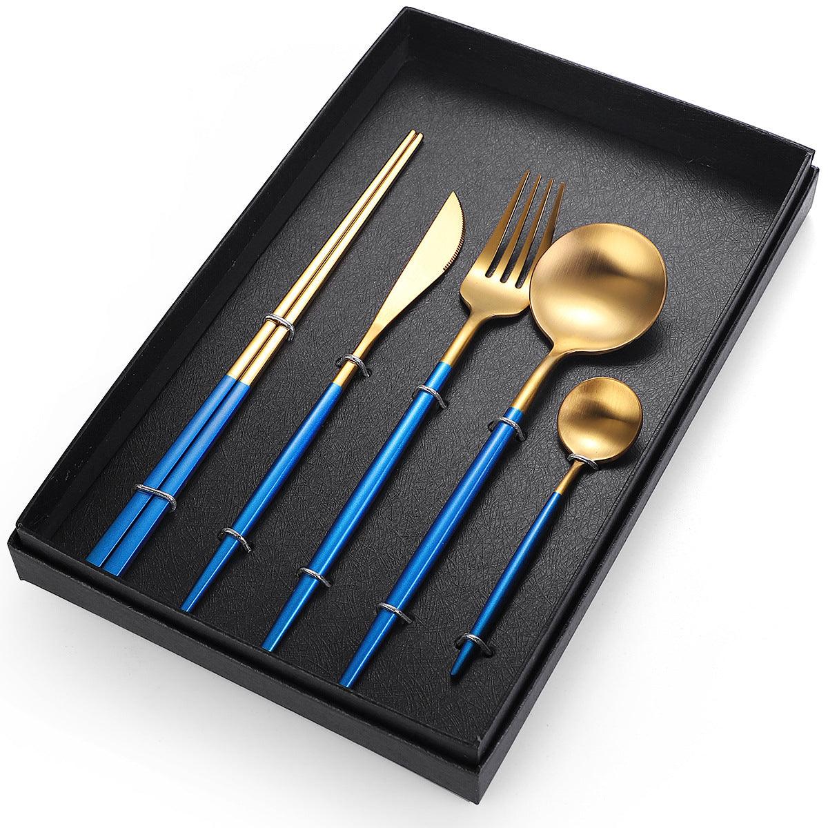 5-Piece Stainless Steel Blue Color Set, Knife Fork Spoon Flatware Set