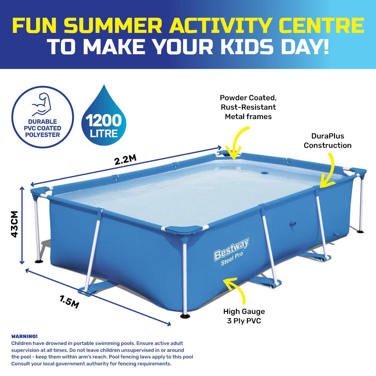 Bestway 2.2m x 1.5m Above Ground Pool High Gauge PVC Construction 1200