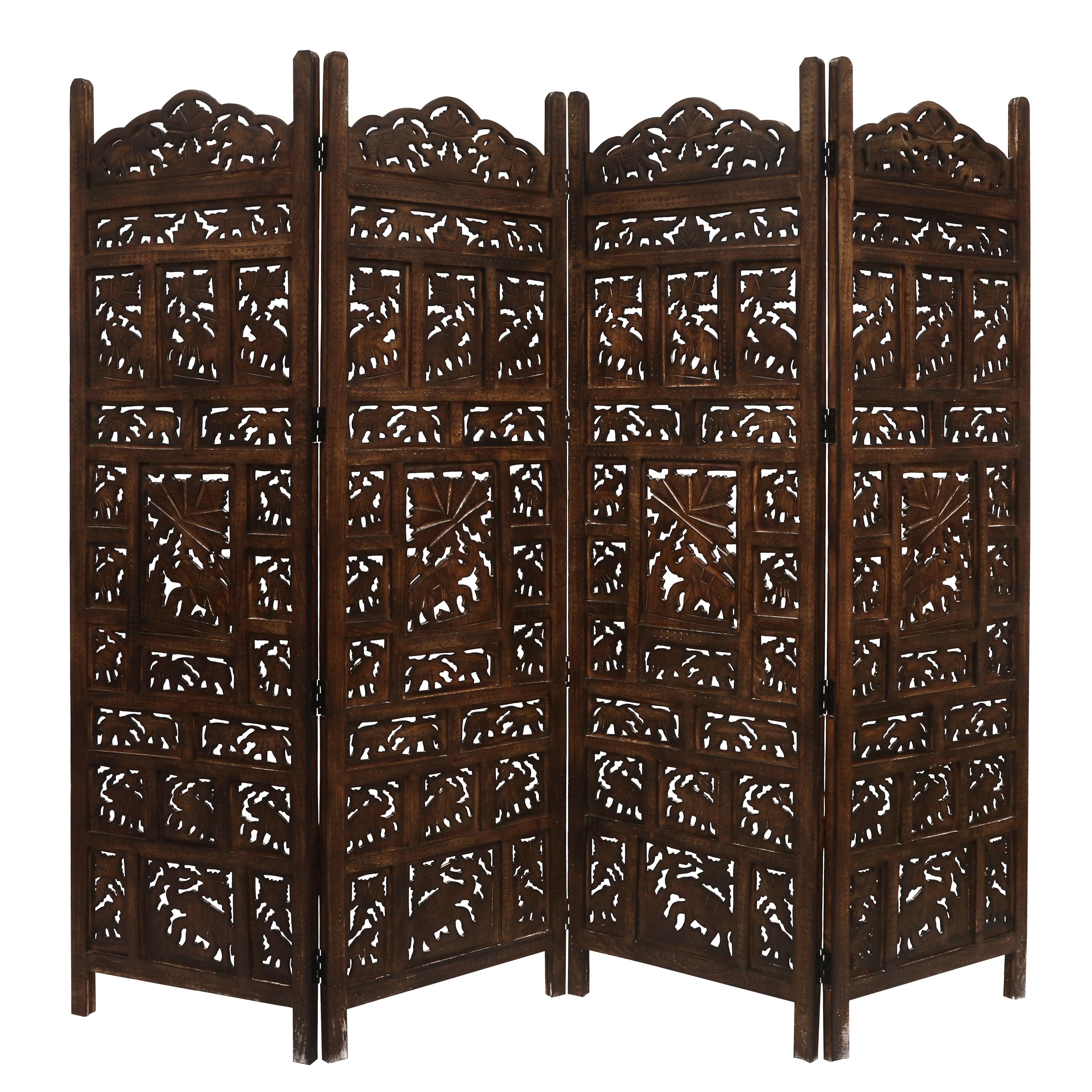 Elephant 4 Panel Room Divider Screen Privacy Shoji Timber Wood Stand