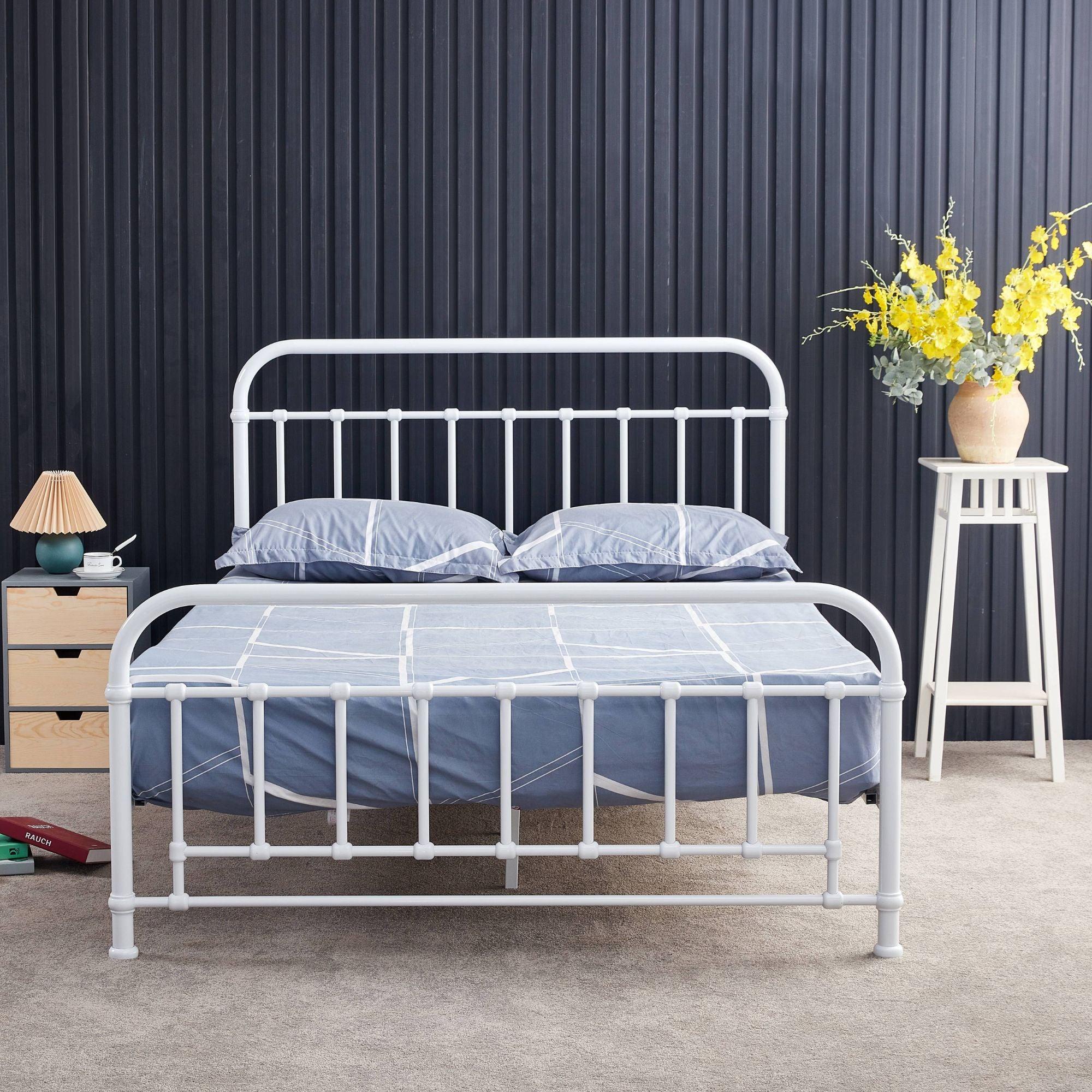 Metallica King Single Bed Size Metal Frame Platform Mattress Base - Wh